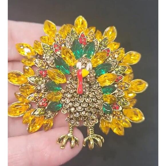 Jewelry | Thanksgiving Turkey Brooch Faux Jewel And Rhinestone Gobble ...